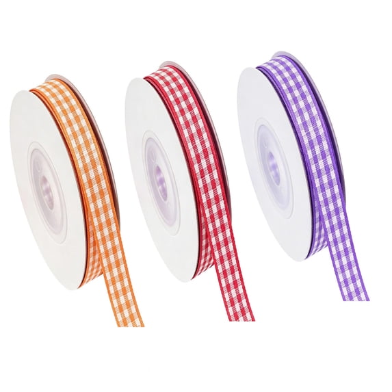 10 Yards x 0.4 Inch Gingham Ribbon, 3-Pack Polyester Satin Ribbon for ...