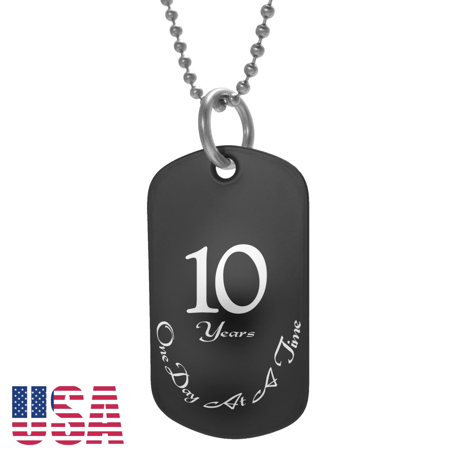 10 Year Sober Birthday Black Stainless Steel Dog Tag Necklace AA ...