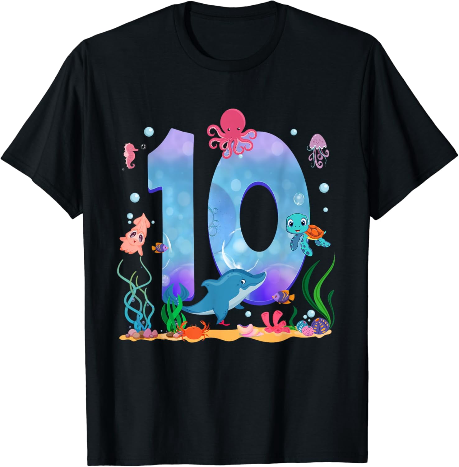 10 Years Old Sea Fish Ocean Animal 10Th Birthday Boy Girl T Shirt ...