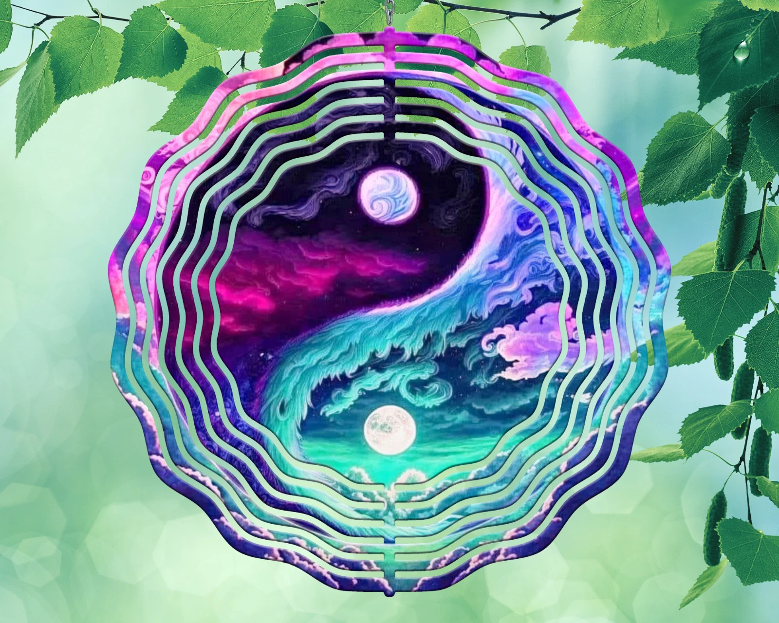 10" Yin Yang Earth Sky Elements Hanging Wind Spinner Yard Decor Kinetic ...