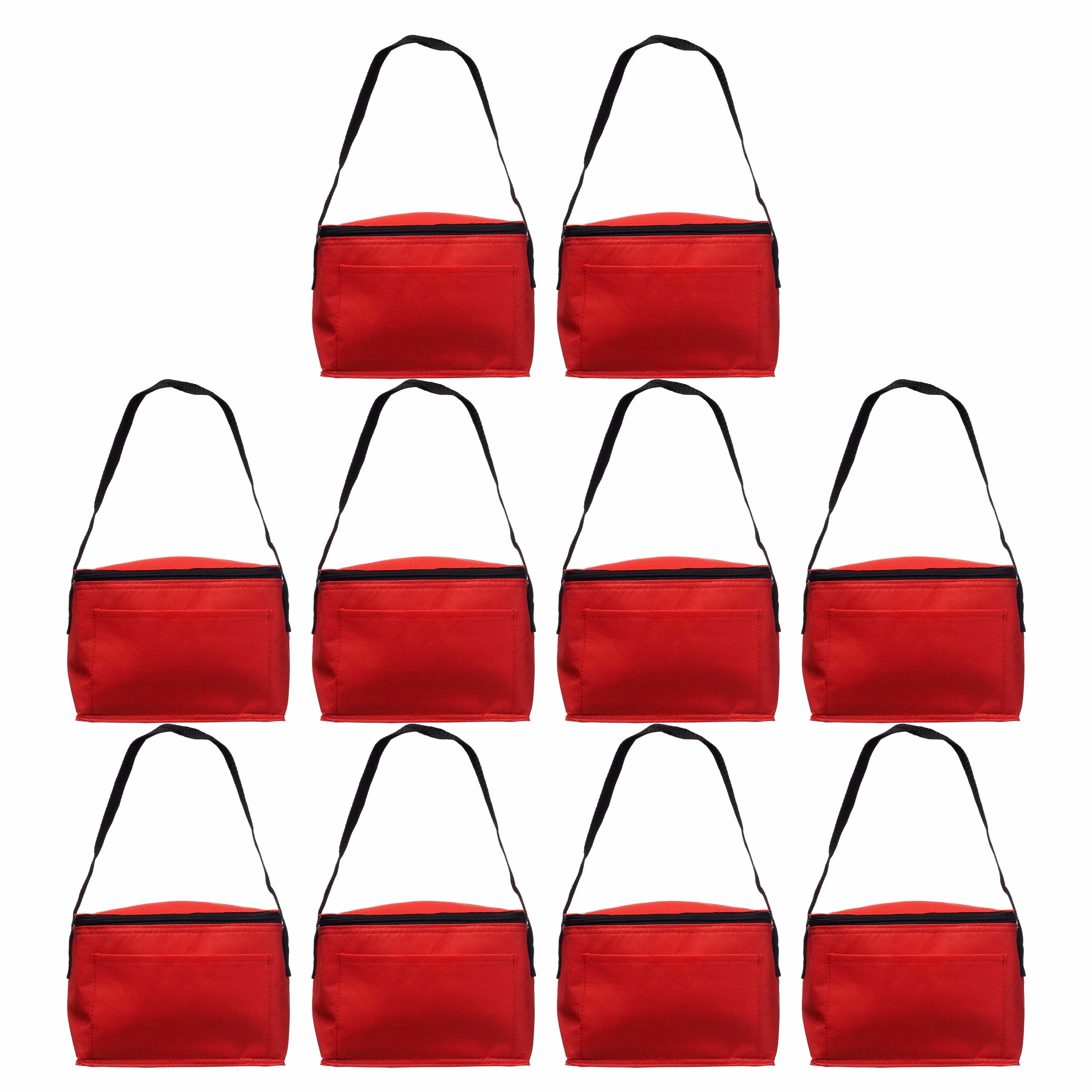 10 Zipper Top Insulated Lunch Bags Set - Non Woven, Vibrant, Black ...