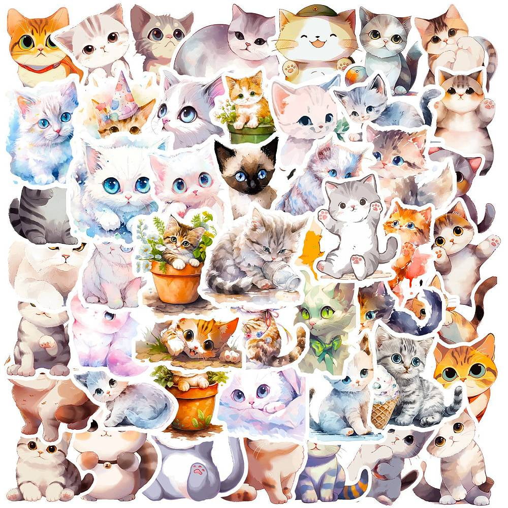 10 bag 50pcs PVC Self-Adhesive Stickers Cute Kitten Waterproof Decals ...