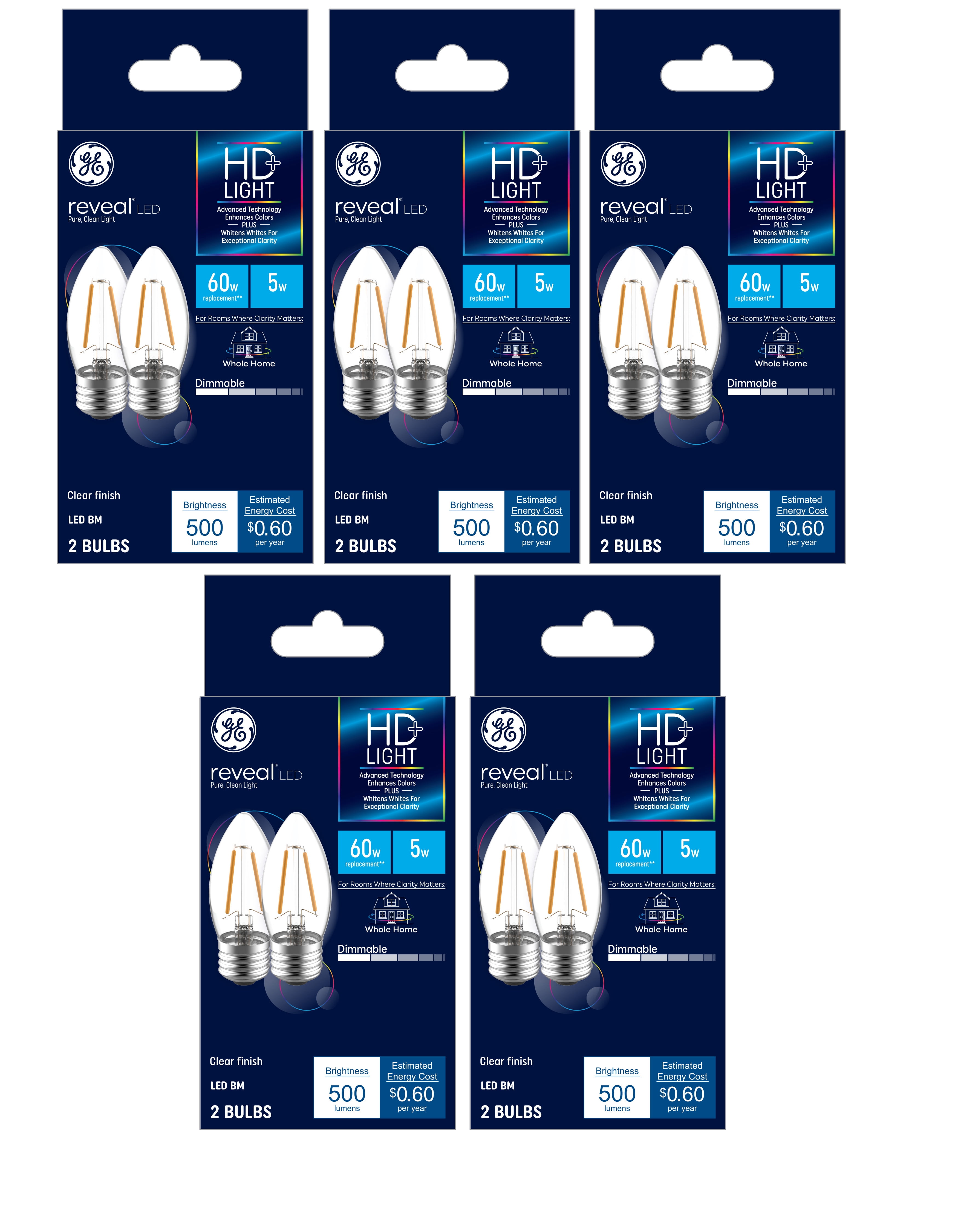 (10 bulbs) GE Reveal LED Decorative Light Bulb, 60 watt equivalent, 500 ...