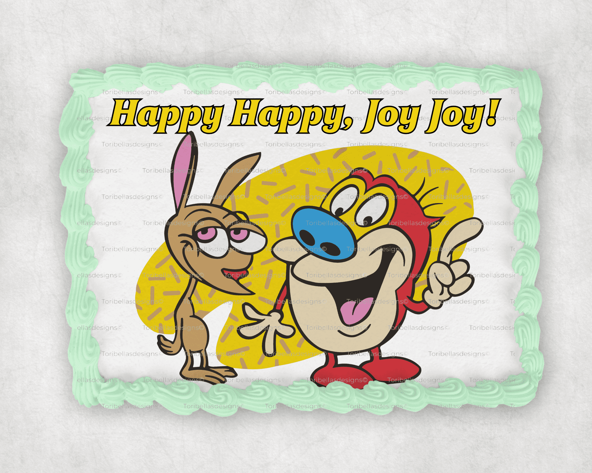 10" by 8" Ren Happy Happy Joy Joy Meme Edible Image Cake topper You ...