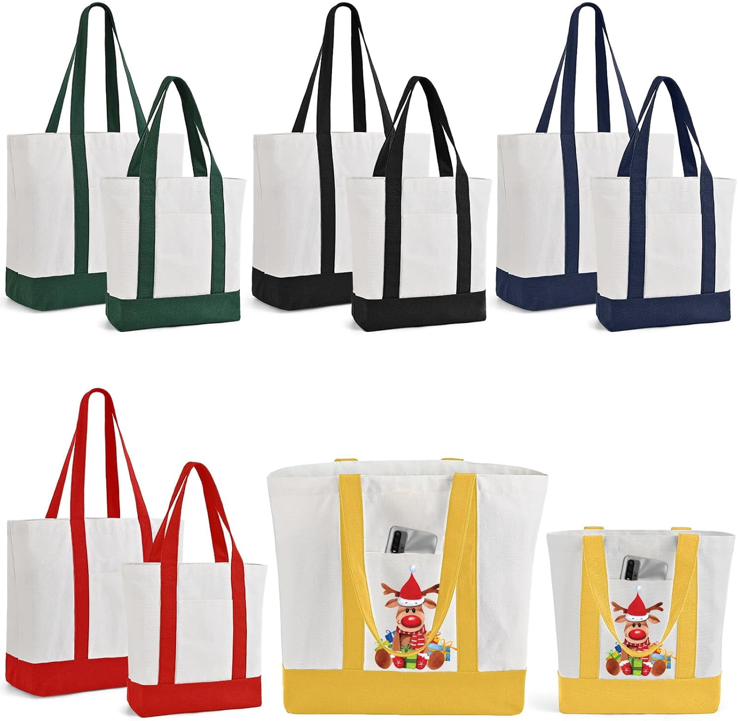 10 count Canvas Tote Bag with Outer Pocket, 12oz Blank Canvas Tote Bags ...