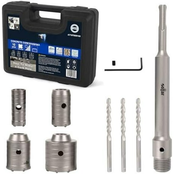 10 count Concrete Hole Kit with 3Drill Bits and 220mm SDS Connecting ...