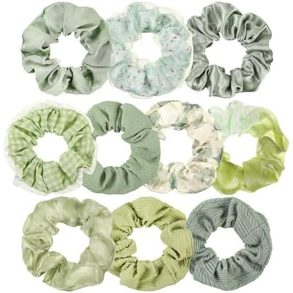 10 count Hair Scrunchies for Women Satin Silk Scrunchies Fluffy Fuzzy ...