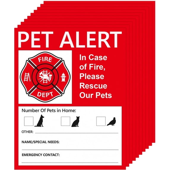 10 count Pet Alert Safety Fire Rescue Sticker 4" x 5" Pet Window Decal ...