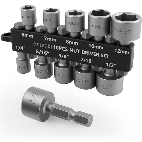 10 count Power Nut Driver Set for Impact Drill, Professional Metric ...