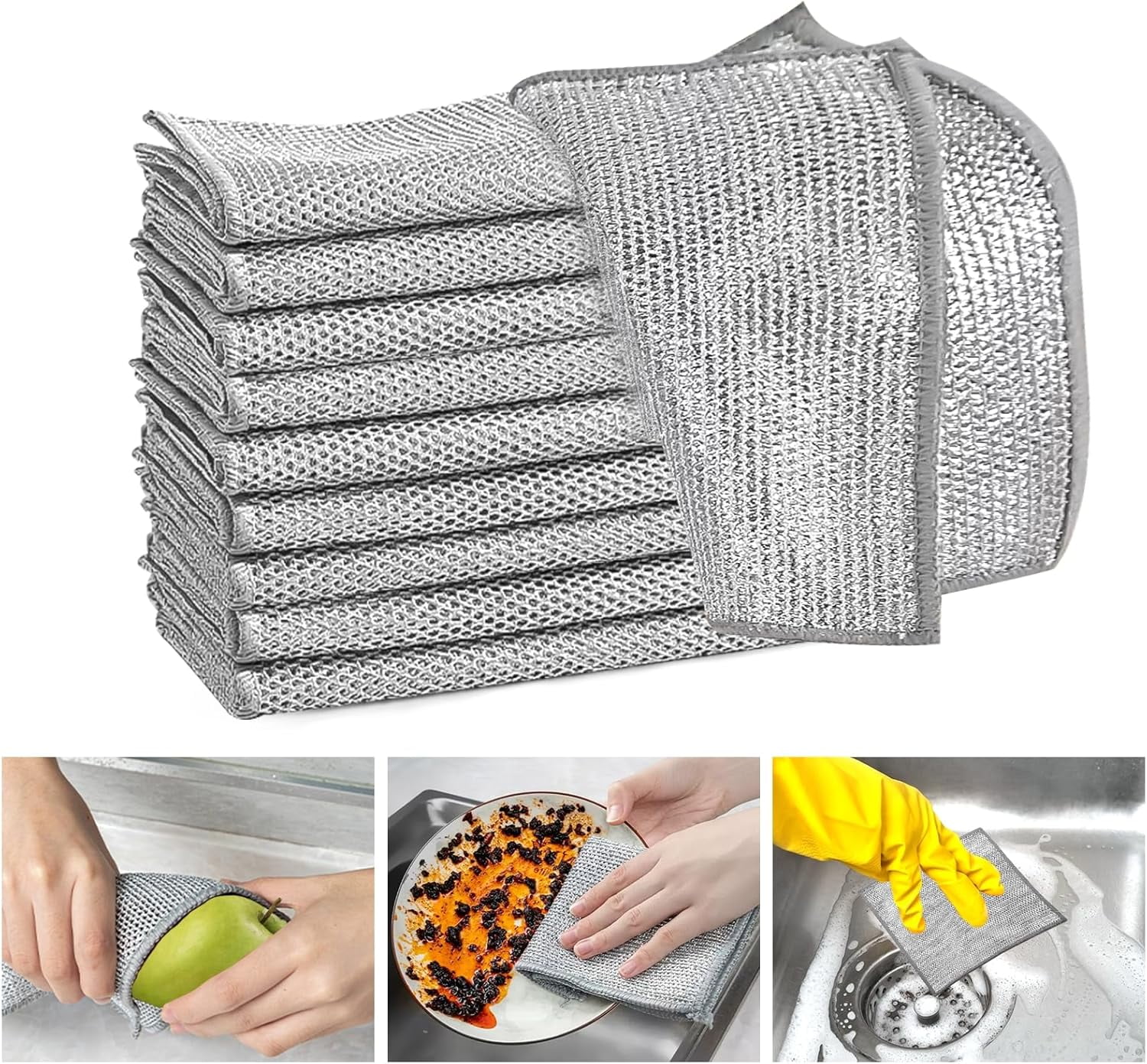 10 count Wire Dishwashing Rags for Wet and Dry,2024 Multifunctional Non ...