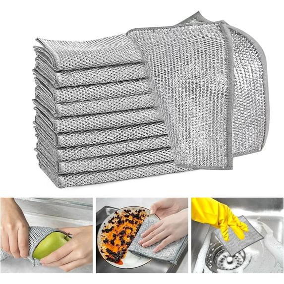 10 count Wire Dishwashing Rags for Wet and Dry,2024 Multifunctional Non ...