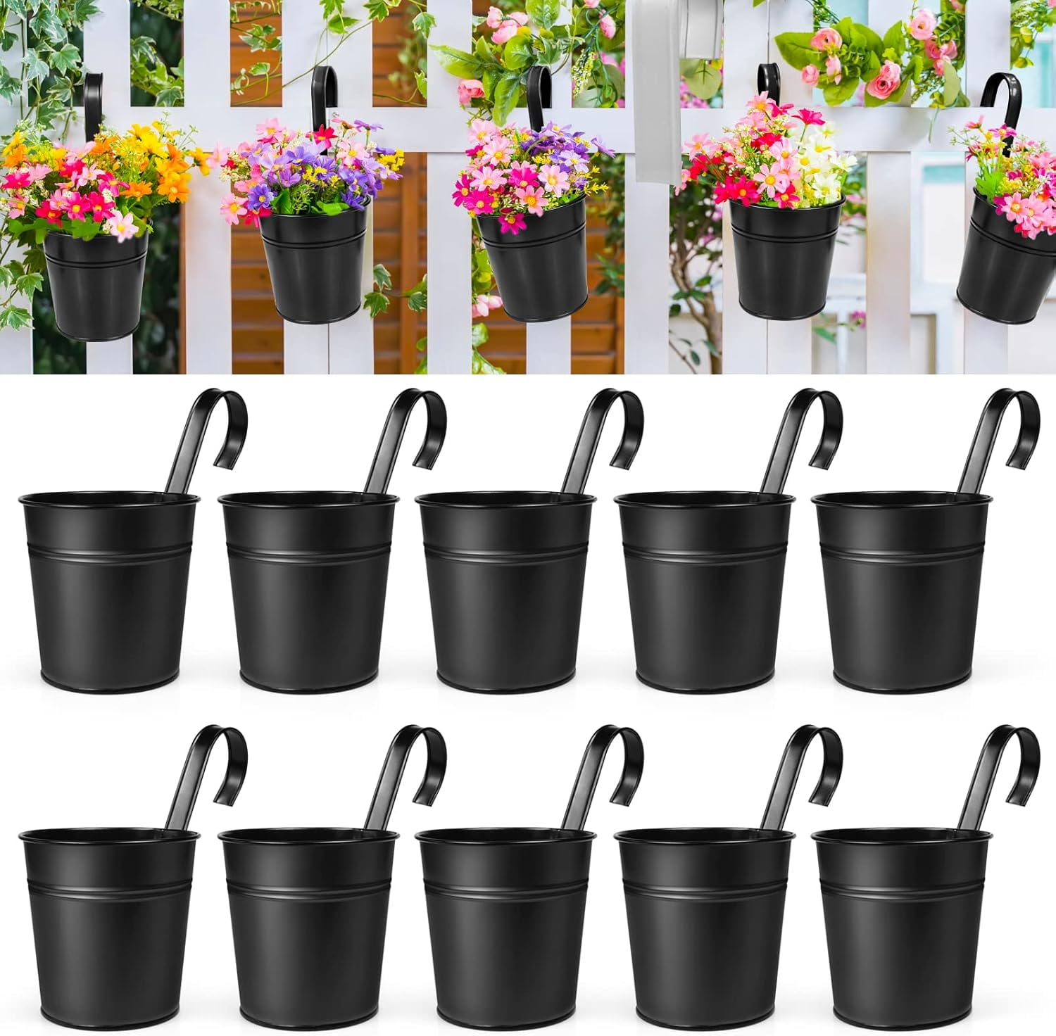 10 flower pots hanging, metal wall flower pots, indoor/outdoor, used ...