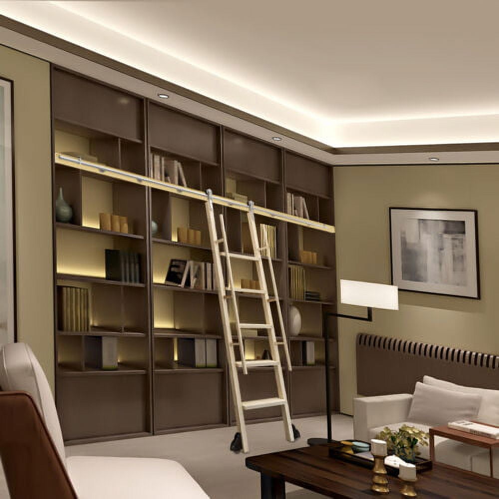 10-foot Stainless Steel Rolling Wooden Ladder Moving Slide Rust-proof ...