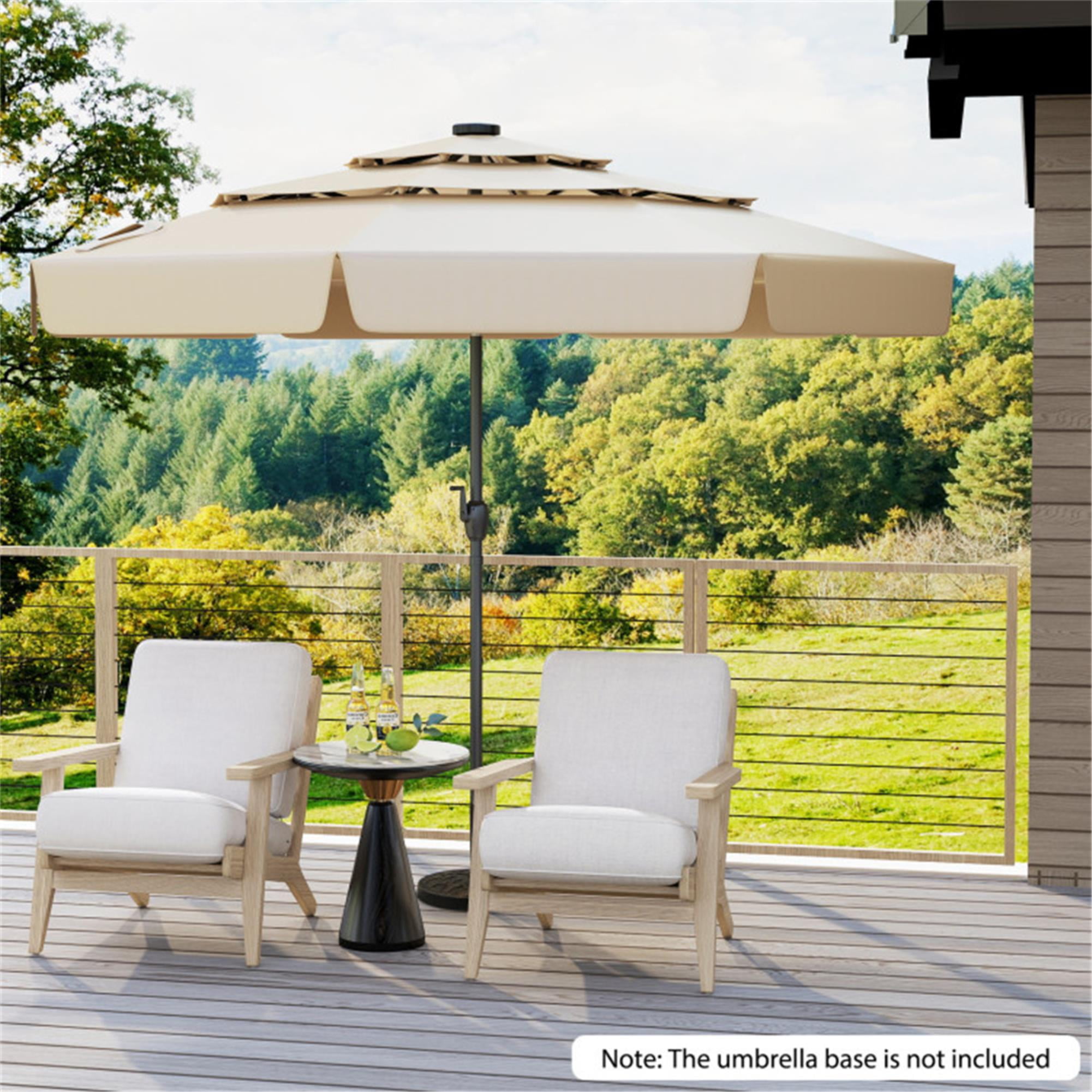 10 foot beige terrace umbrella with solar powered LED lights and multi ...