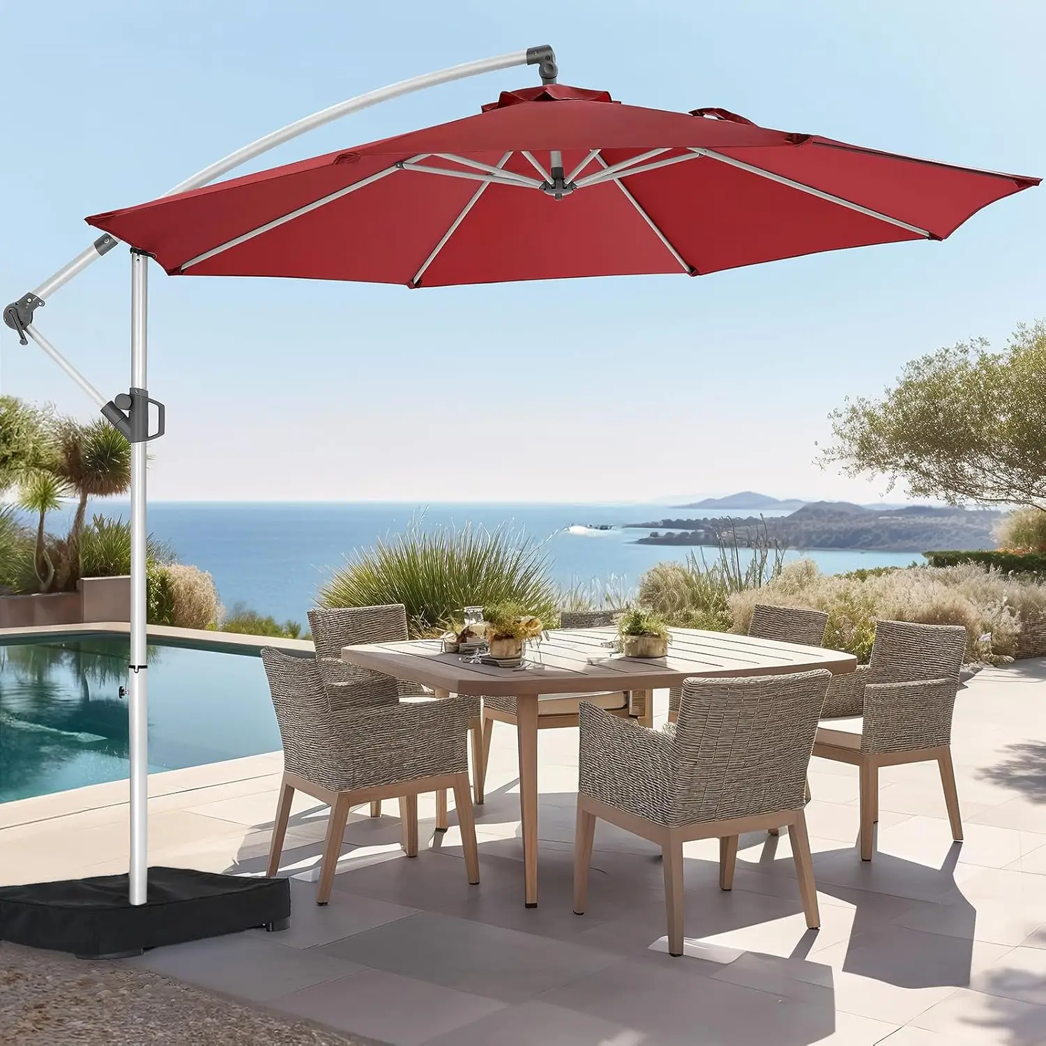10 foot cantilevered offset courtyard umbrella with base, fade ...