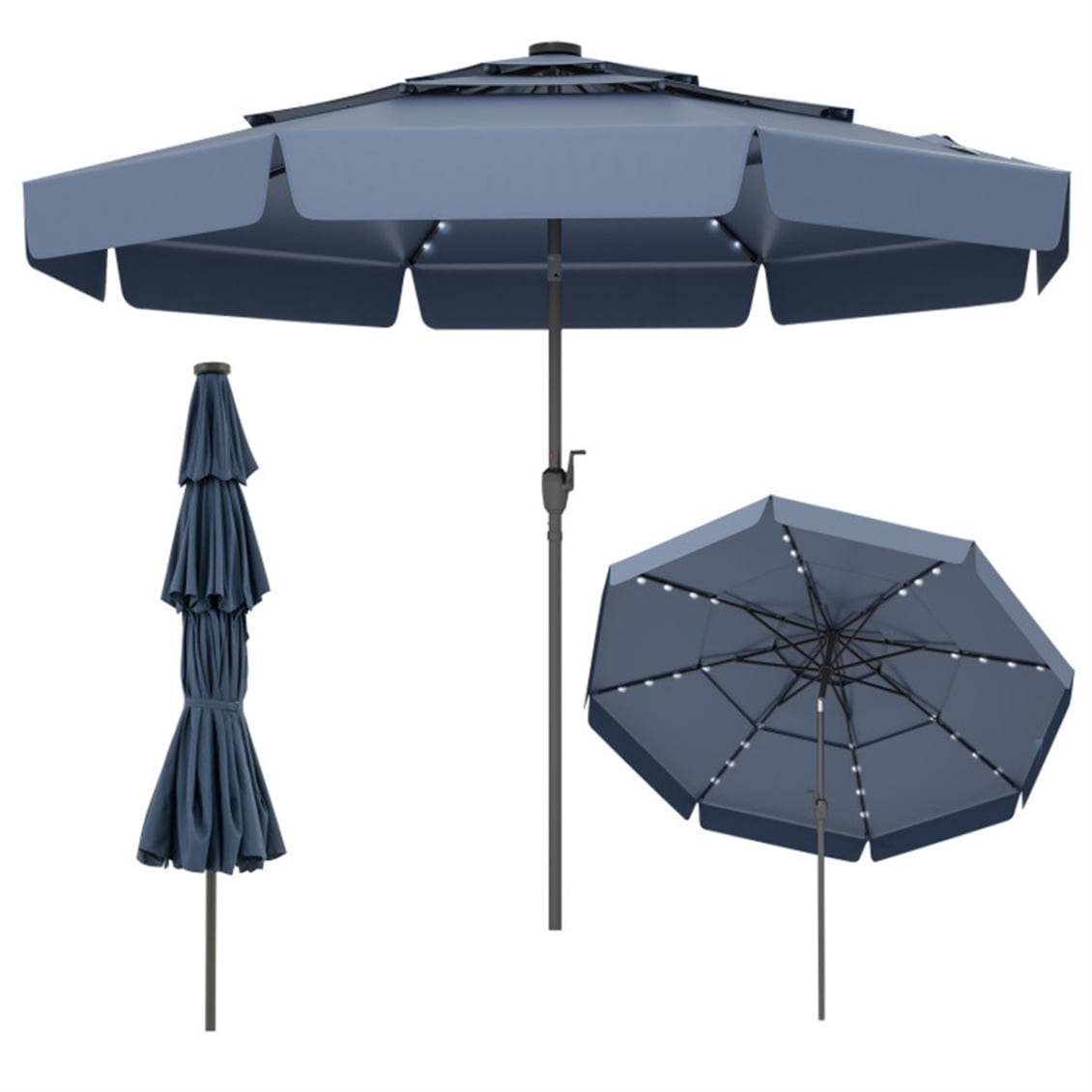 10 ft 3-Tier Patio Umbrella with solar powered LED lights, Outdoor ...