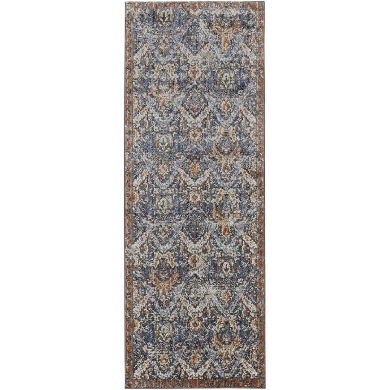 10 ft. Blue Orange & Ivory Floral Power Loom Runner Area Rug with ...