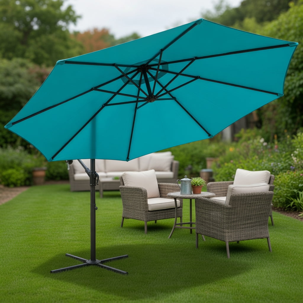 10 ft Cantilever Offset Umbrella with 8-Rib Iron Frame, Turquoise ...
