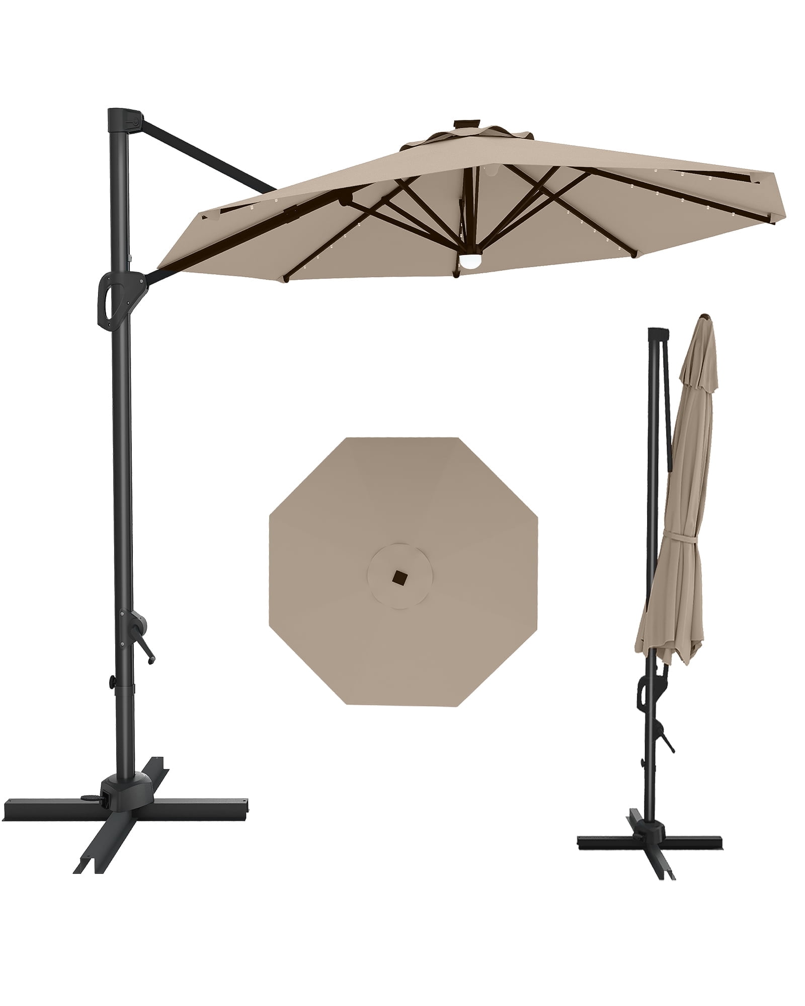 10 ft Cantilever Patio Umbrella with Solar Lights, w/Base Included ...