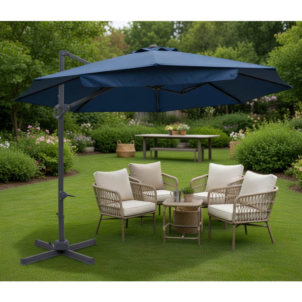 10 ft Cantilever Patio Umbrella with Easy Tilt & 360° Rotation,Navy ...