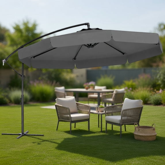 10 ft Cantilever Patio Umbrella with Tilt Function, Ruffled Edge ...