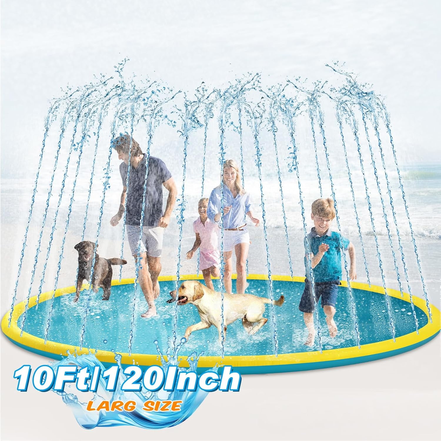 10 ft Extra Large Non-Slip Splash Pad 120" for Adult Kids and Dog ...