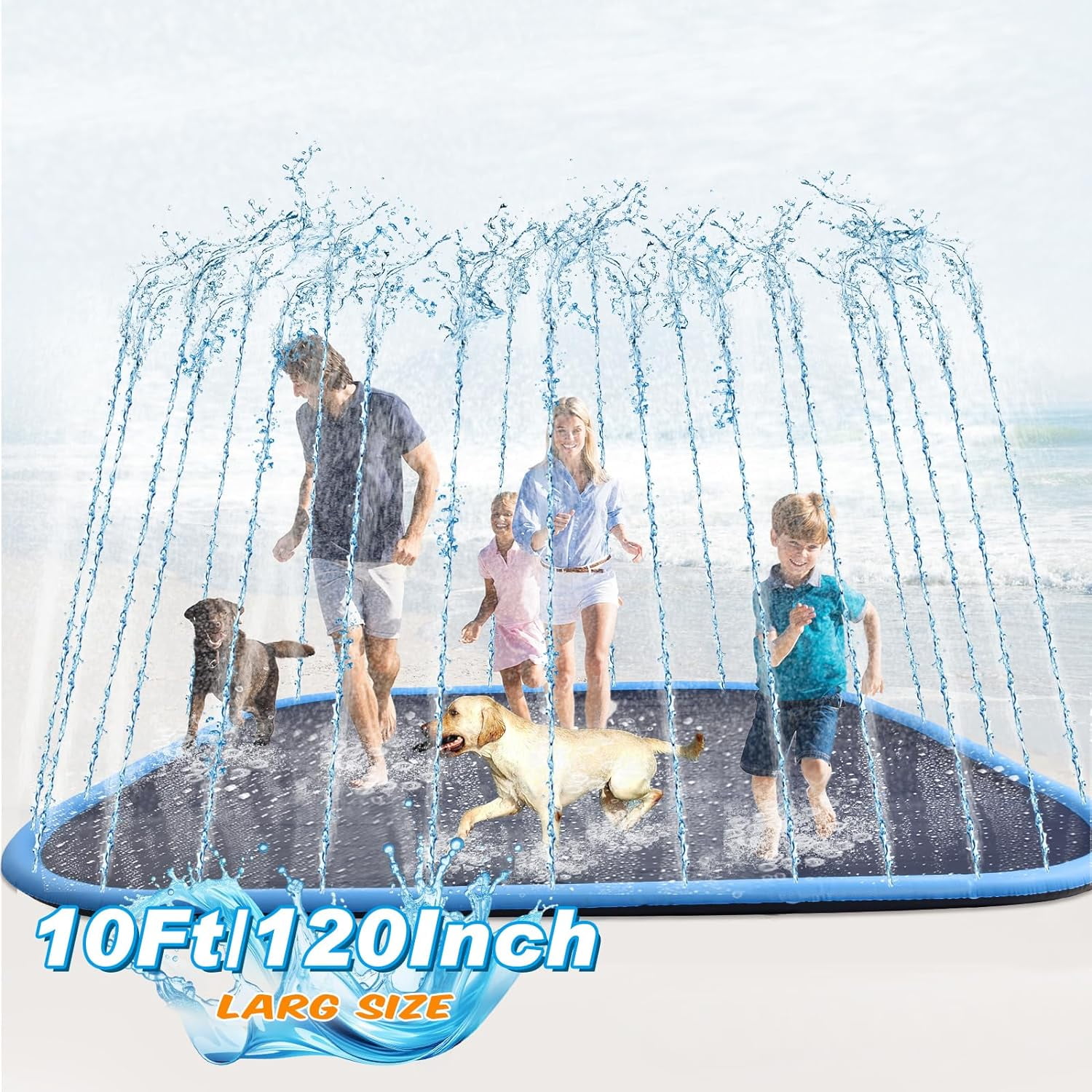 10 ft Extra Large Non-Slip Splash Pad 120" for Adult Kids and Dog ...