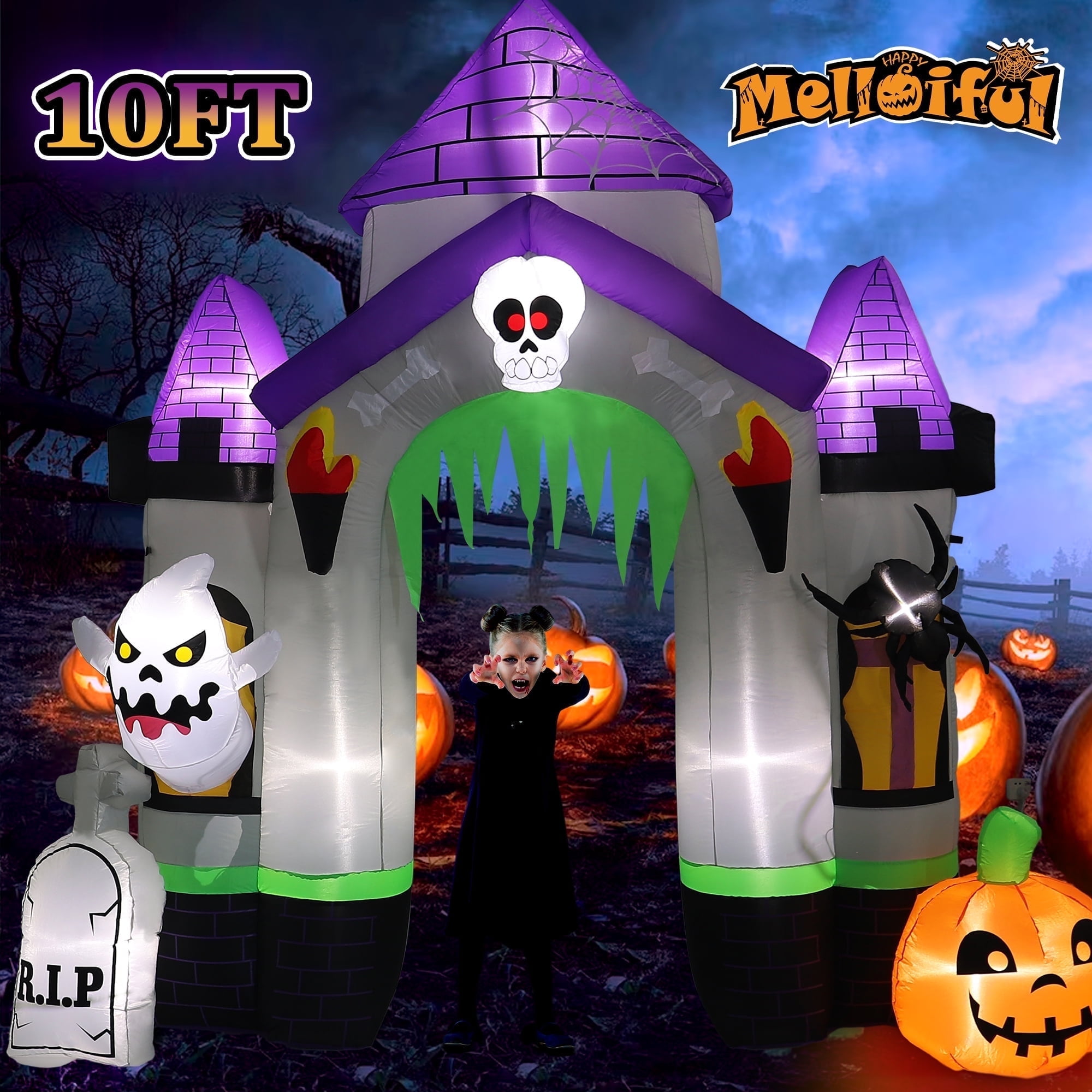 10ft Halloween Inflatable Outdoor Blow Up Archway with LED Lights ...