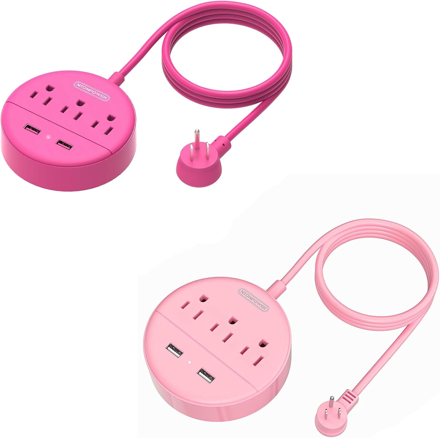 10 ft Long Extension Cord Power Strip with USB, Pink Charging Station ...