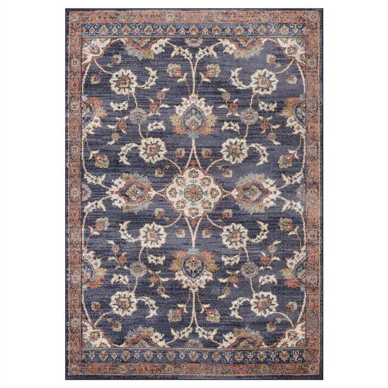 10 ft. Navy Blue Floral Power Loom Runner Area Rug with Fringe ...