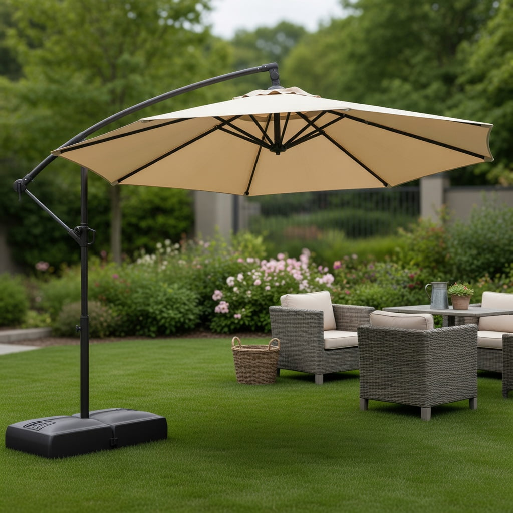 10 ft Offset Cantilever Patio Umbrella with Tilt & 360° Rotation,Beige ...