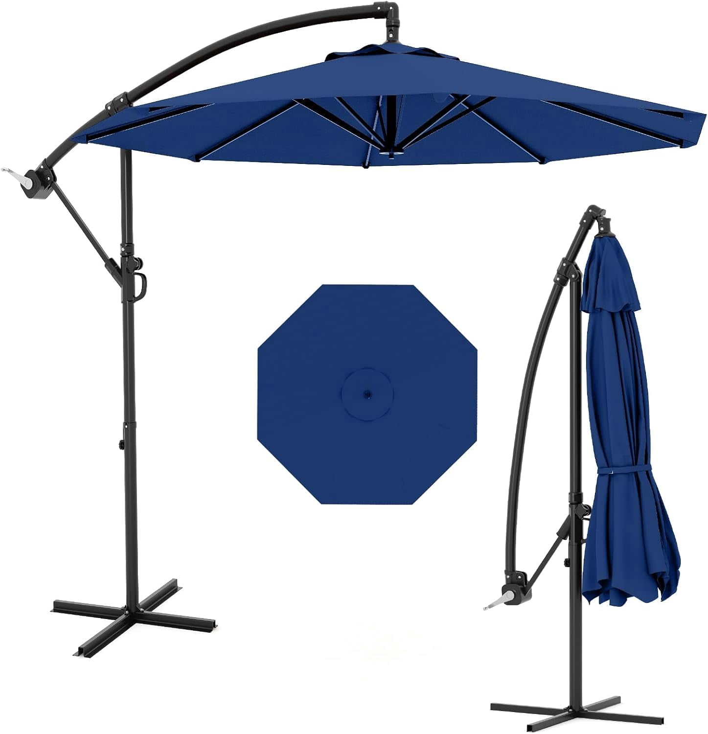 10 ft Outdoor Offset Umbrella with Cross Base, Fade Resistant Canopy ...