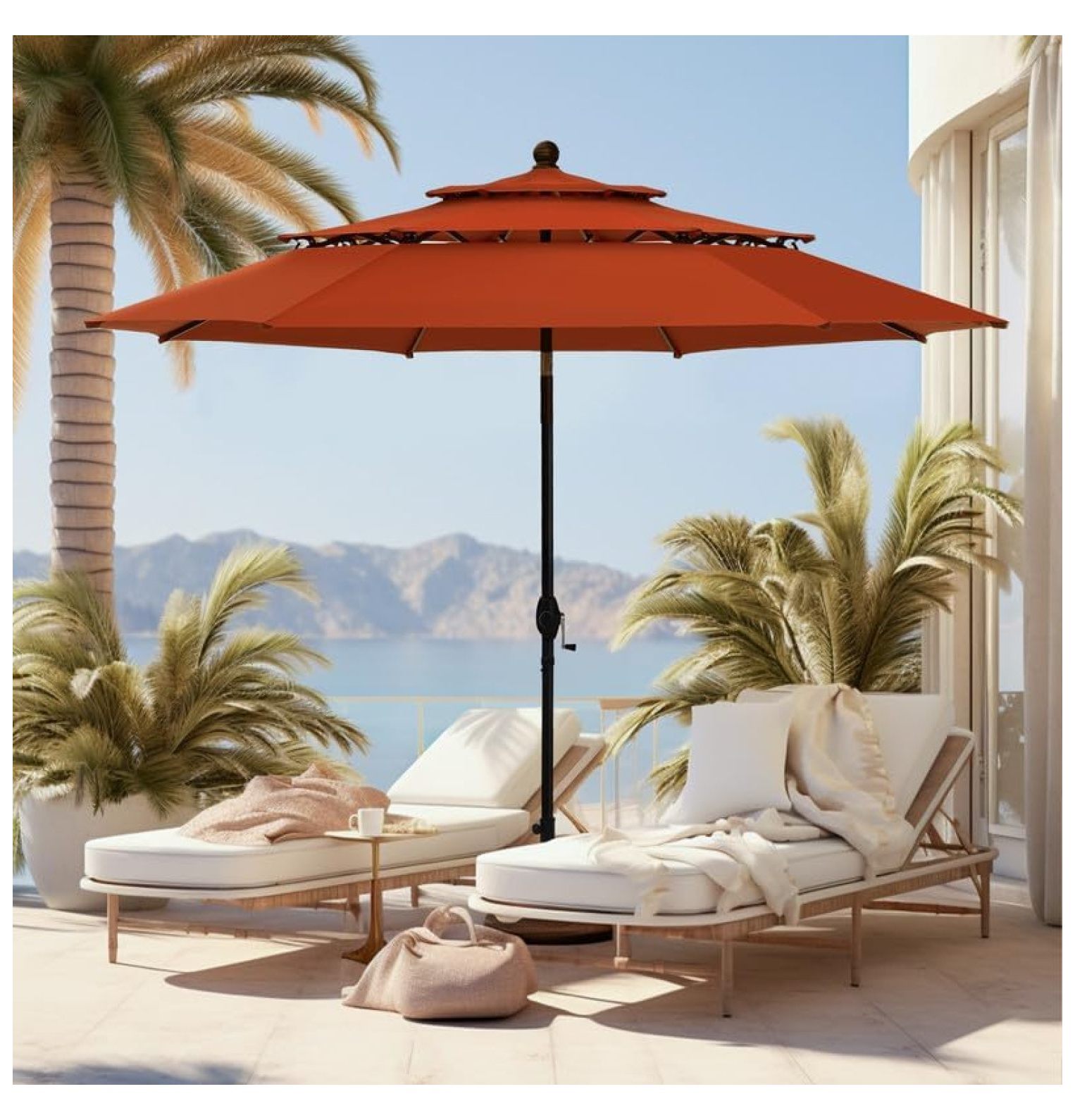 10 ft Outdoor Patio Umbrella, Auto-Tilt Market Table Umbrellas with ...