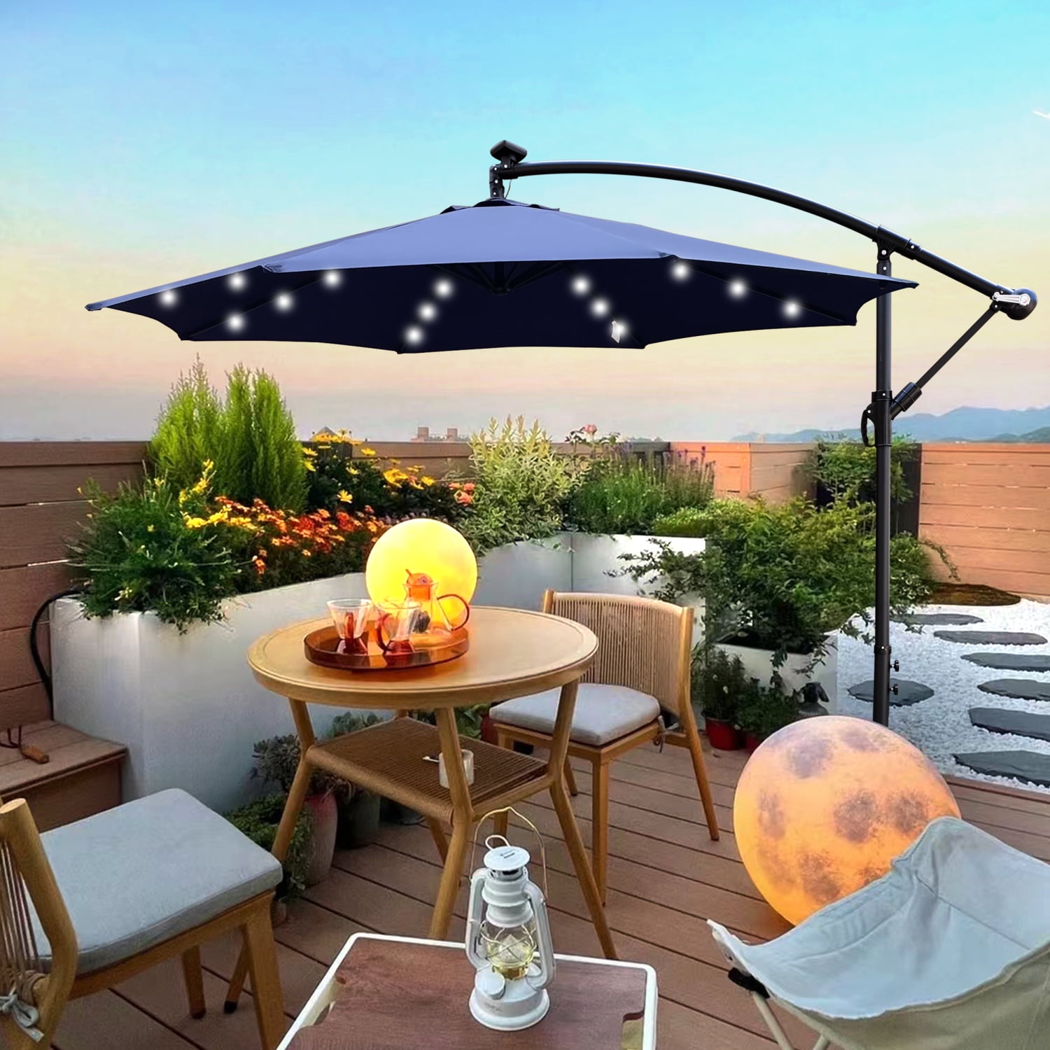 10 ft Outdoor Patio Umbrella Solar Powered LED Lighted Sun Shade Market ...