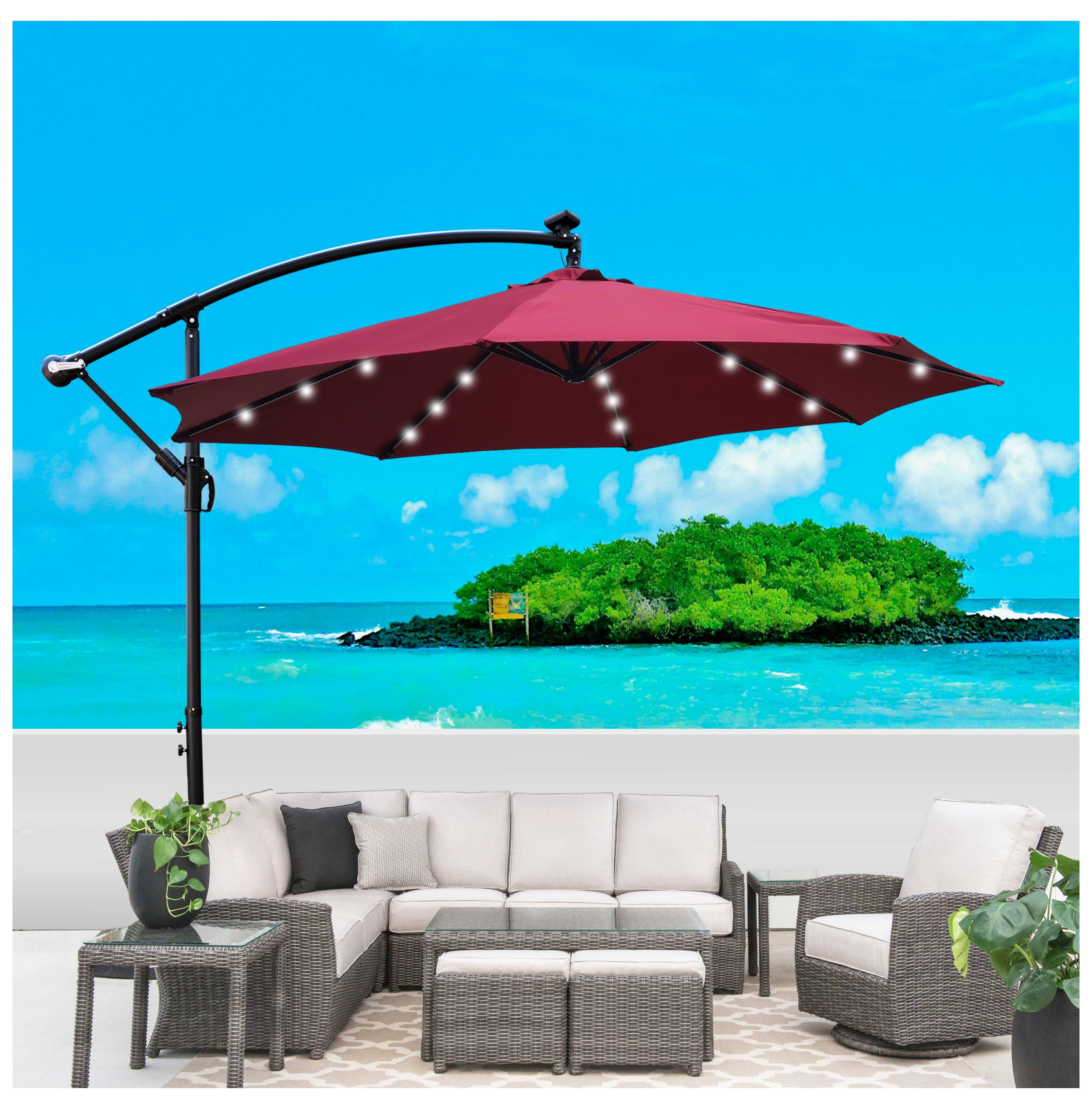 10 ft Outdoor Patio Umbrella Solar Powered LED Lighted Sun Shade ...