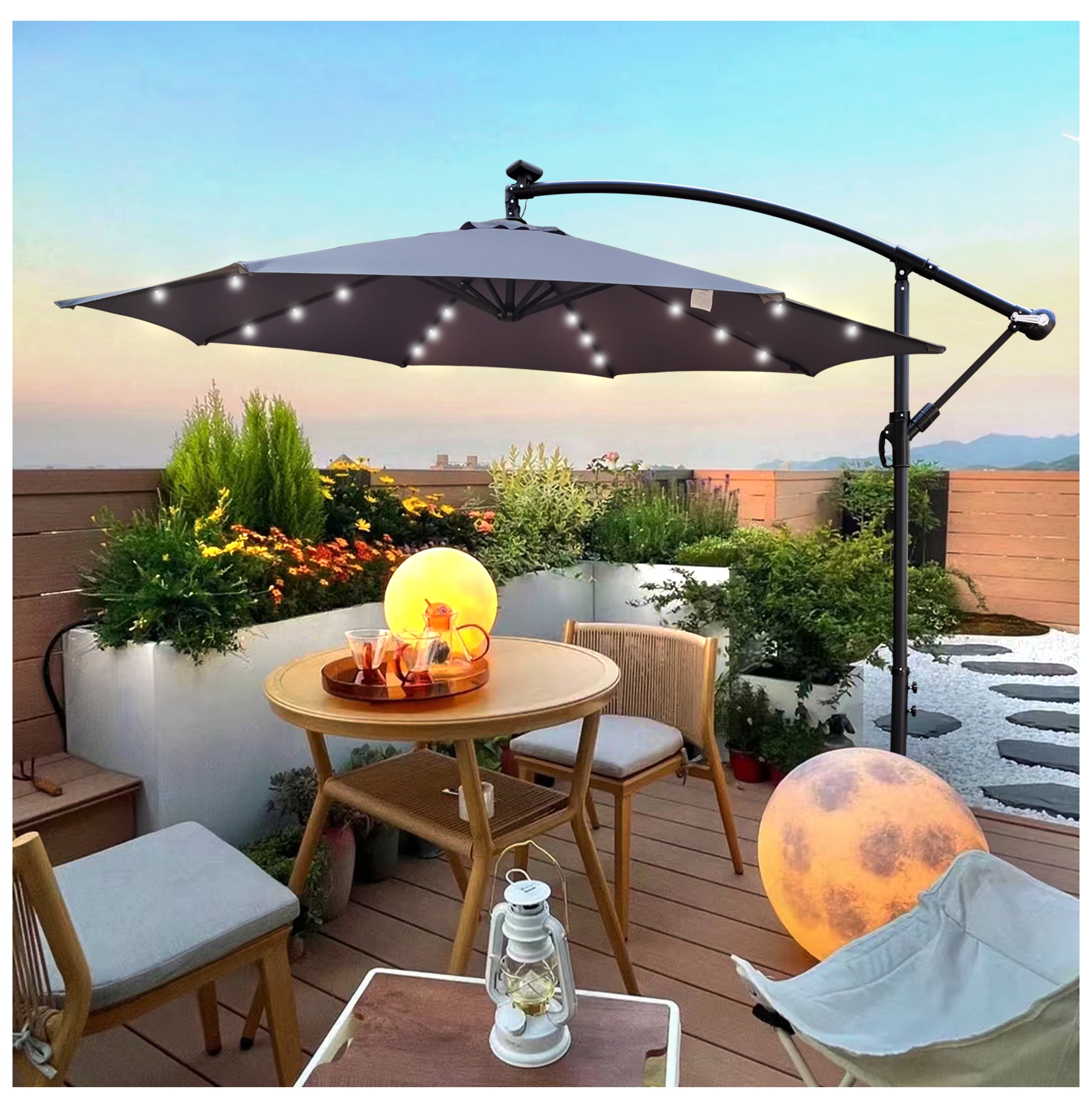 10 ft Outdoor Patio Umbrella Solar Powered LED Lighted Sun Shade ...