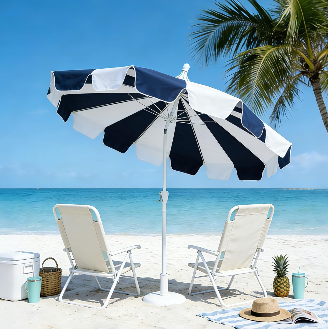 10 ft. Pagoda Crank Patio Umbrella with Crank Lift and Tilt, Scalloped ...