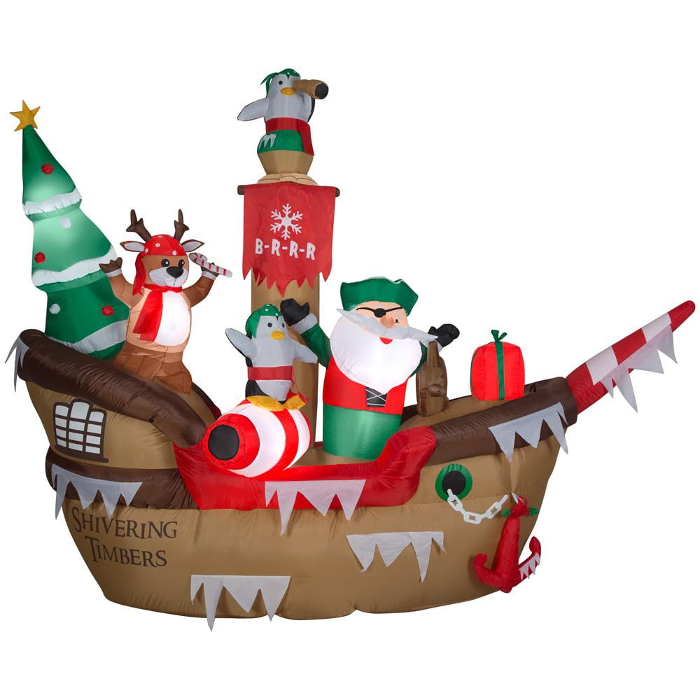 10 ft Pre-Lit LED Airblown Santa Pirate Ship Christmas Inflatable Yard ...