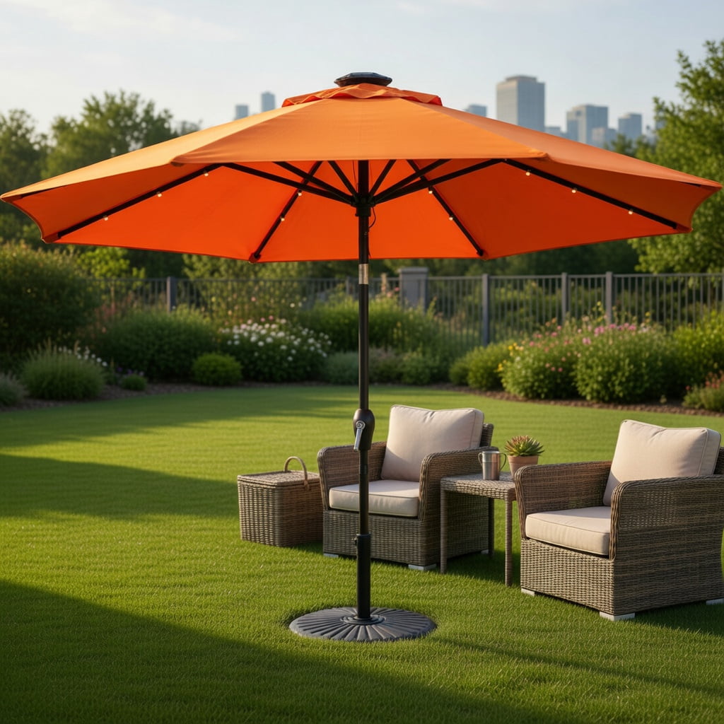 10 ft Solar LED Patio Umbrella with Crank Lift & Push-Button Tilt ...