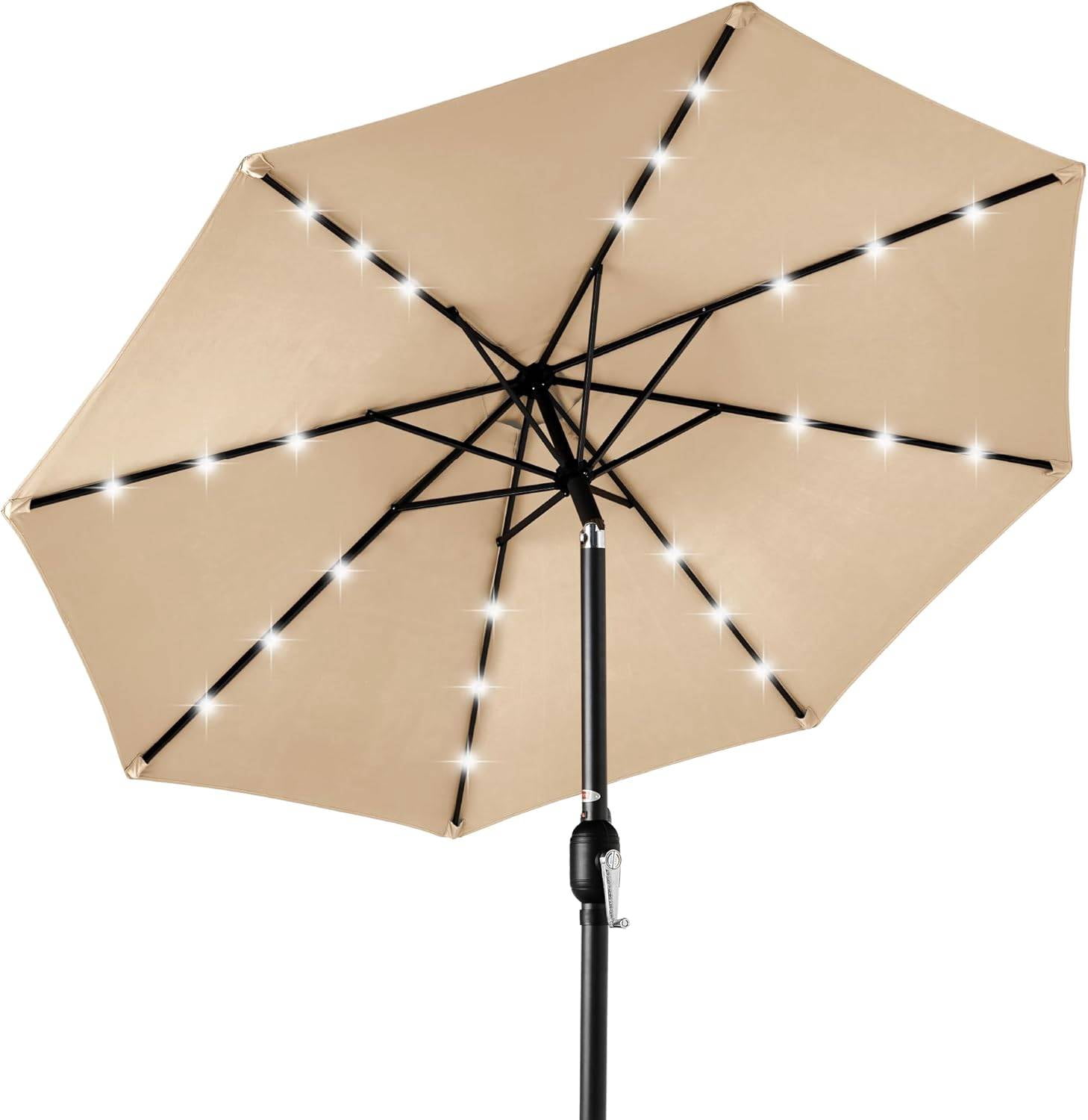 10 ft Solar Lighted Patio Umbrella with Adjustable Tilt, UV-Resistant ...