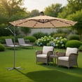 10 ft Solar Powered Hanging LED Patio Umbrella with Heavy-Duty Steel ...