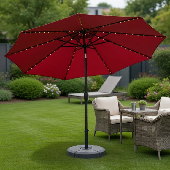 10 ft Solar Powered Patio Umbrella with 112 LED Lights, Crank Lift ...