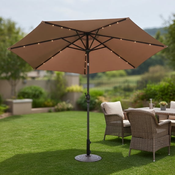 10 ft Solar Powered Patio Umbrella with Crank Lift, Tilt Function & 24 ...