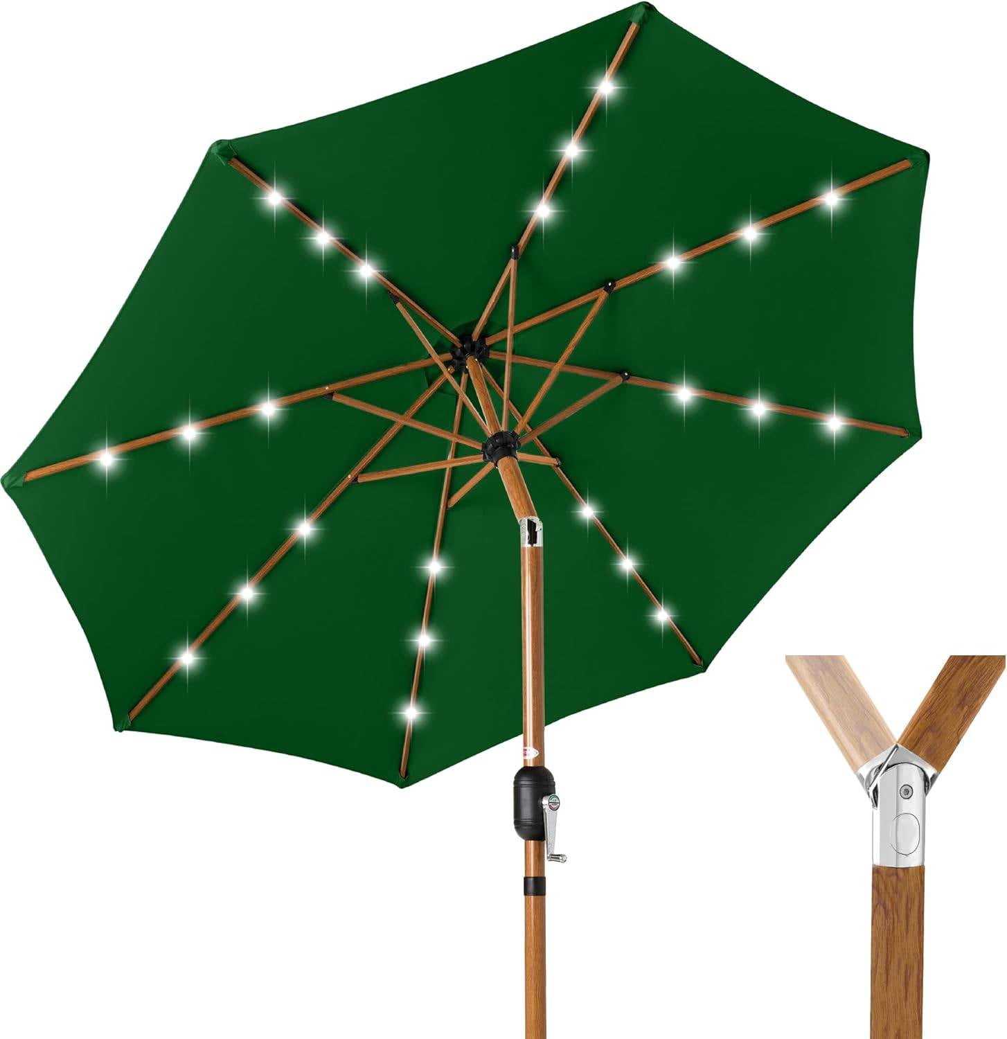 10 ft Solar-Powered Patio Umbrella with Woodgrain Steel Pole, Built-in ...