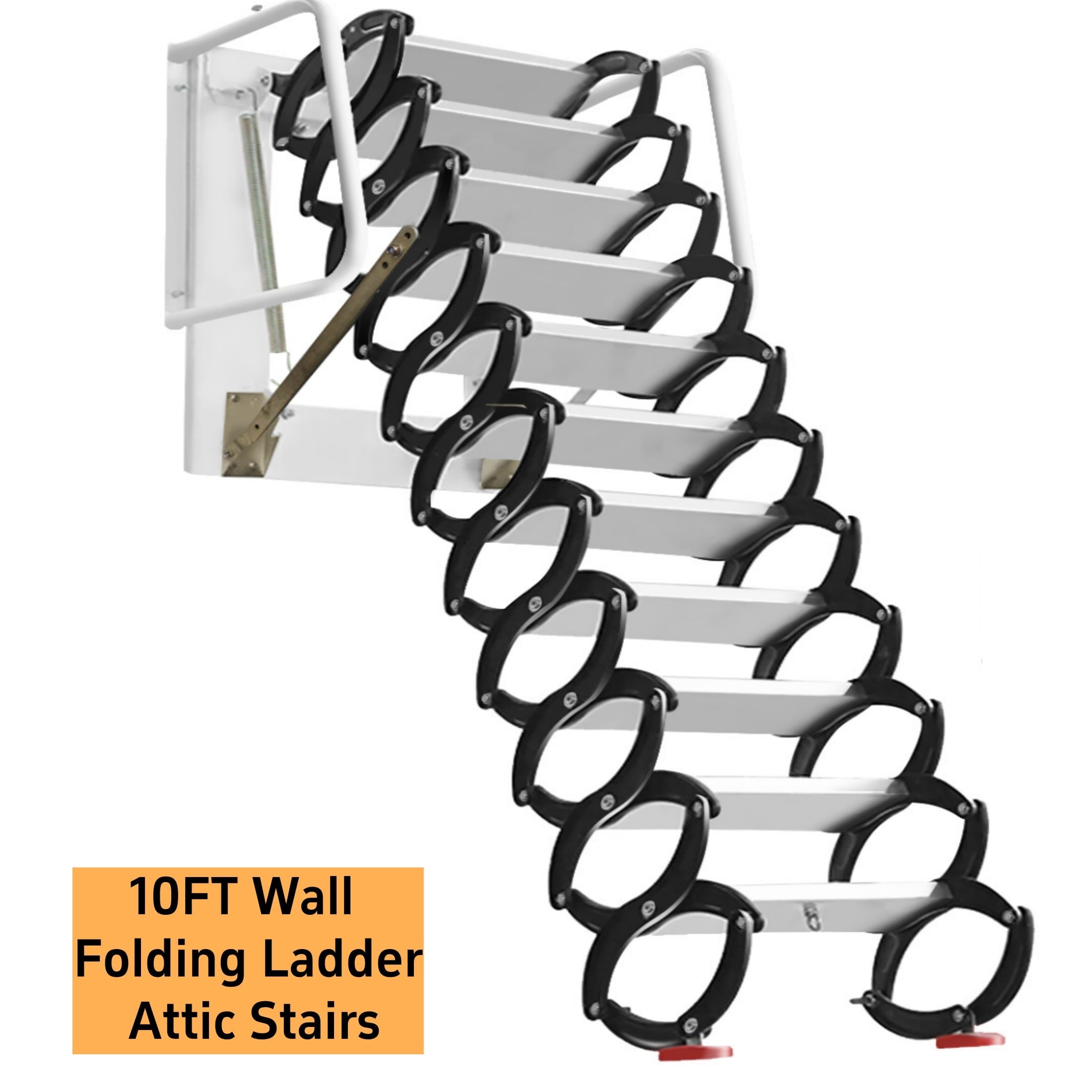 10 ft Wall Folding Ladder Attic Stairs, 660LBS Folding Loft Staircase ...