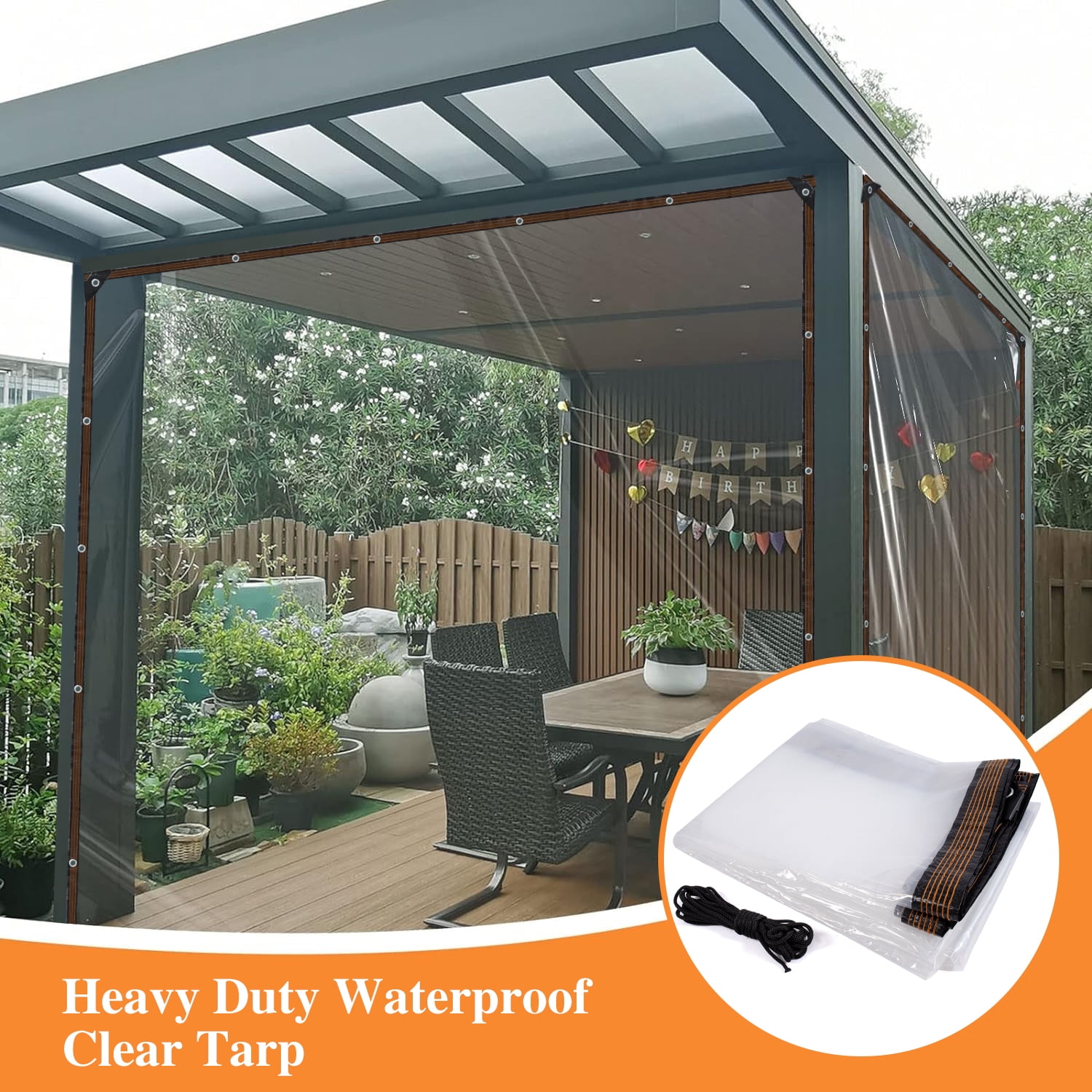 10 ft. x 10 ft. Clear Tarp Heavy Duty Waterproof with Eyelets for ...