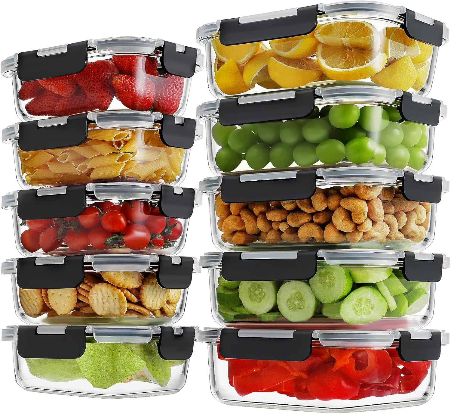 10 glass lunch boxes with lock LIDS, a set of glass food storage ...