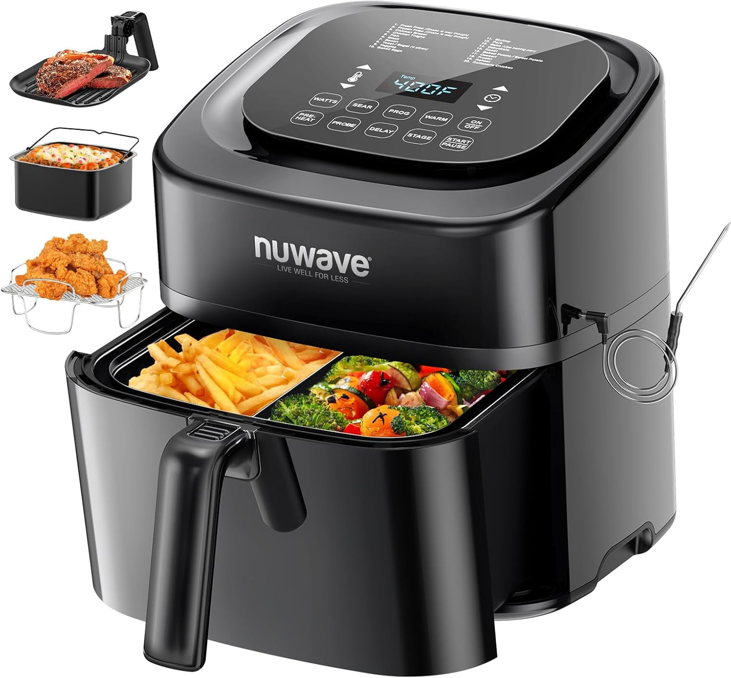 10-in-1 Air Fryer, 6 QT Capacity with Smart Probe, Roast Grill Bake for ...