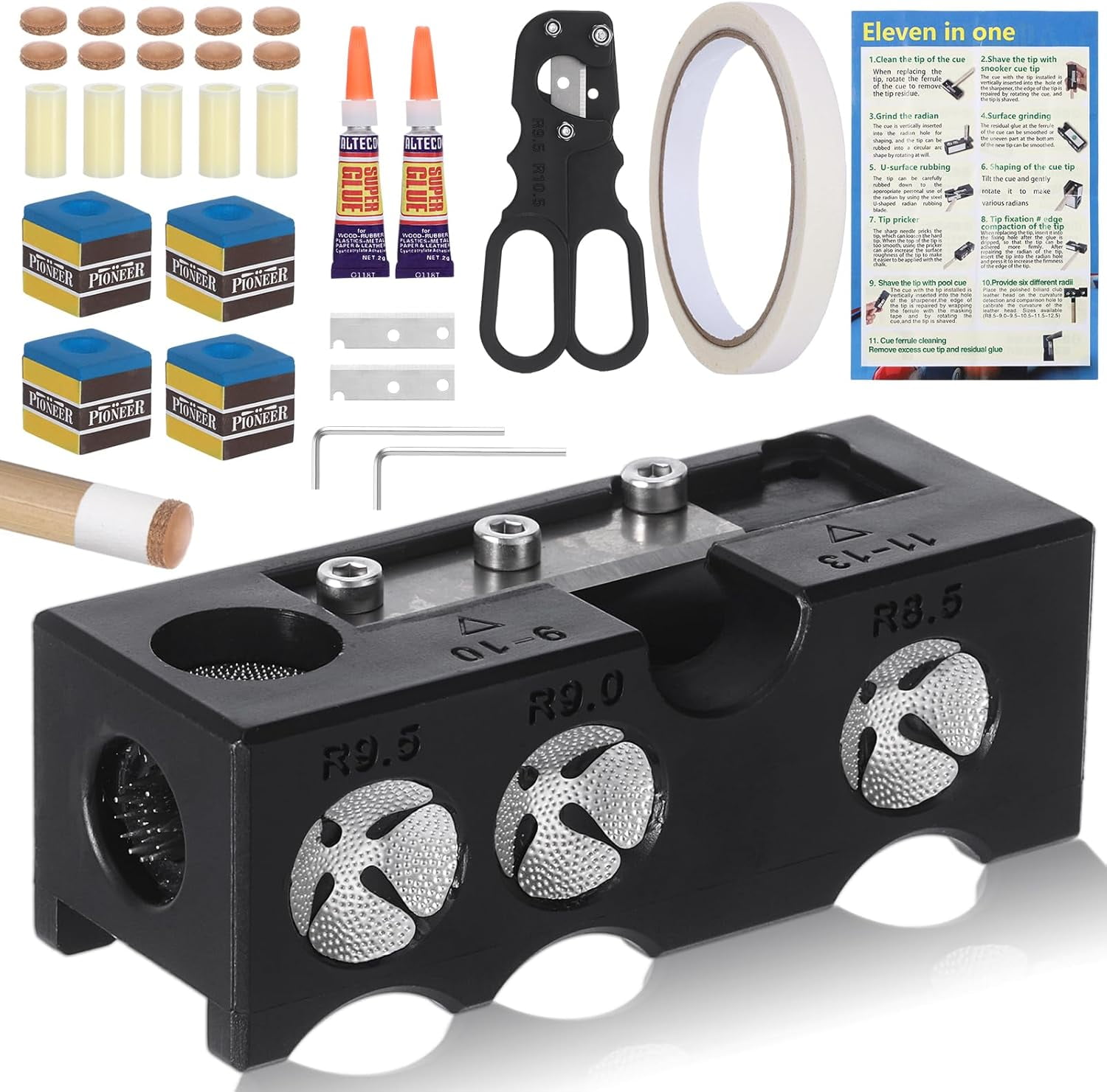 10-in-1 Billiards Pool Cue Tip Shaper, Aluminum Alloy Pool Stick Tips ...