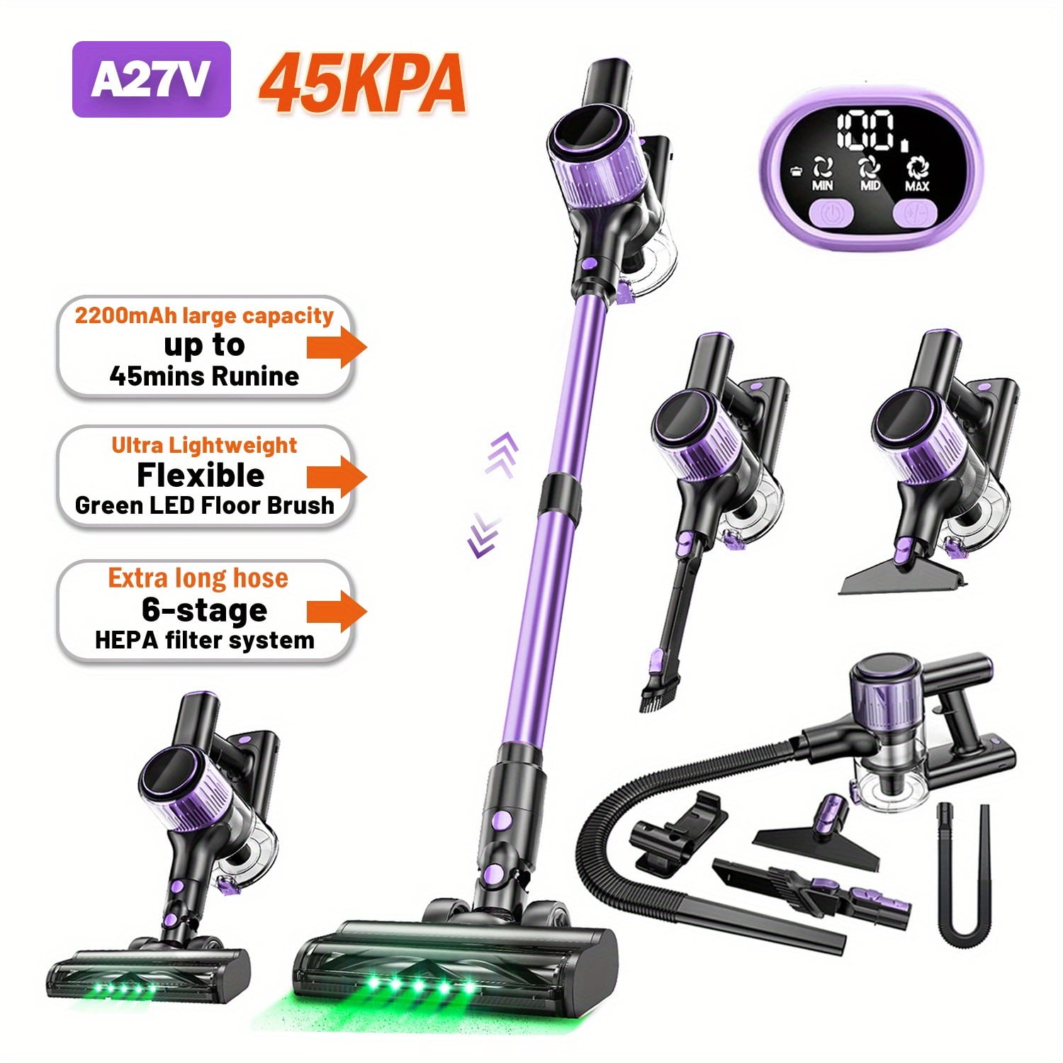 10-in-1 Cordless Stick Vacuum Cleaner, Anti-Tangle Brush & Upgraded ...